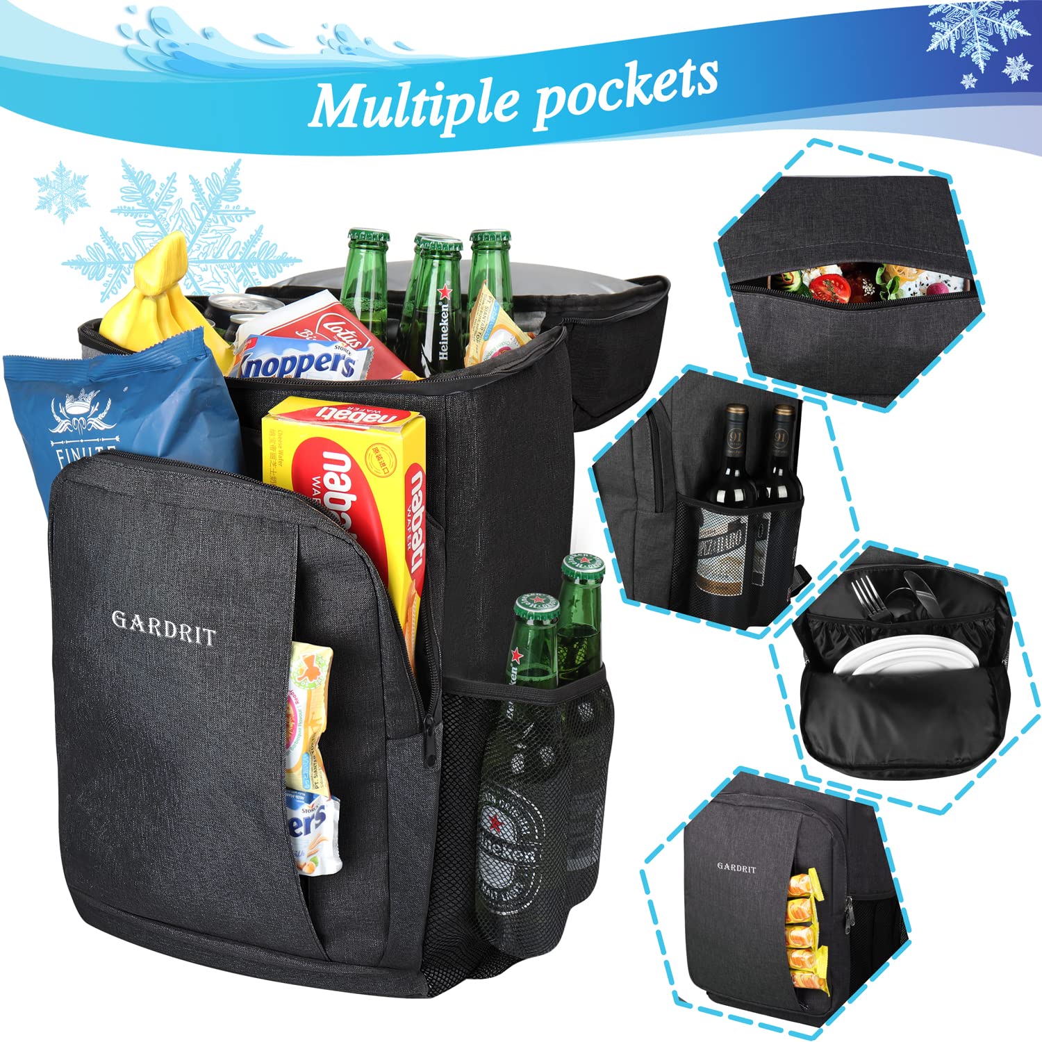 49 Cans Insulated Cooler Backpack, Leakproof Spacious Lightweight Soft Cooler Bag Backpack Cooler with Double Deck for Men Women to Work Beach Picnic Travel Trips, Black