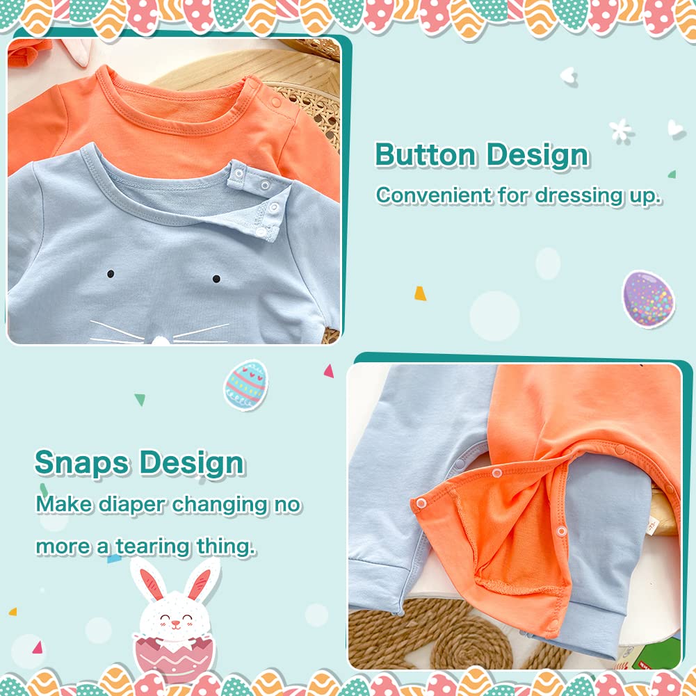 XIFAMNIY Easter Outfits Baby Girls Boys Bunny Romper Bodysuit Jumpsuit Infant Newborn with Rabbit Hat