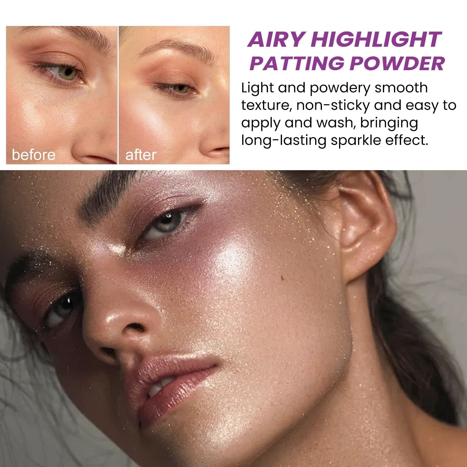 3 PCS Polvo De Hadas, Fairy Highlight Patting Powder Highlighter Body Brightens the Natural Three-dimensional Face Powder Blusher (3 Colors)