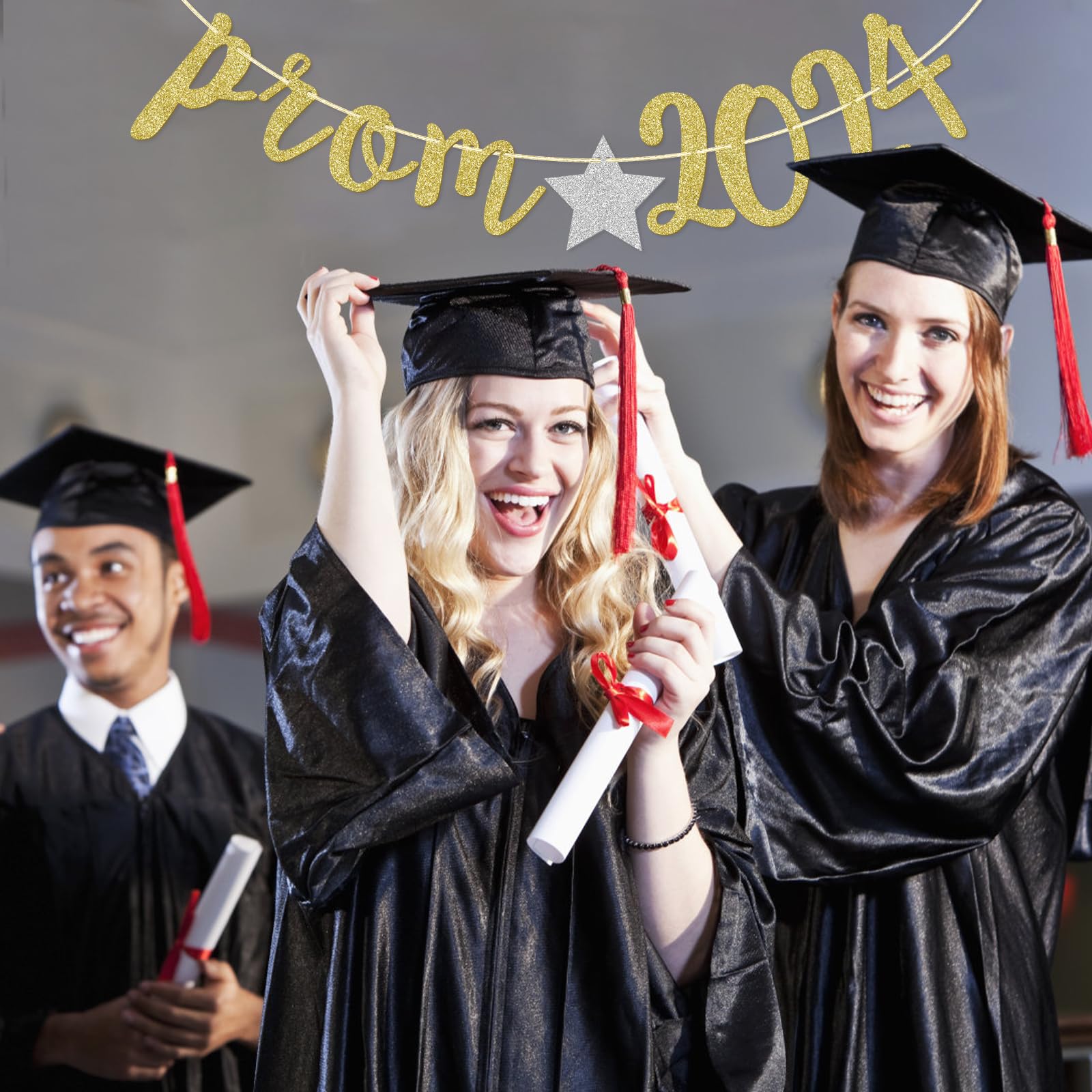 Prom 2024 Banner, Graduation Banner, Prom Party Decorations, Gold Glitter