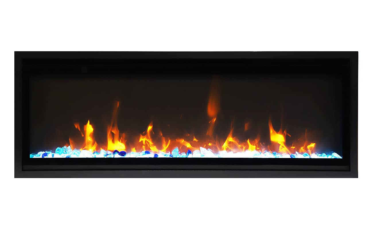60" Extra Slim Indoor Only Electric Fireplace with Black Steel Surround