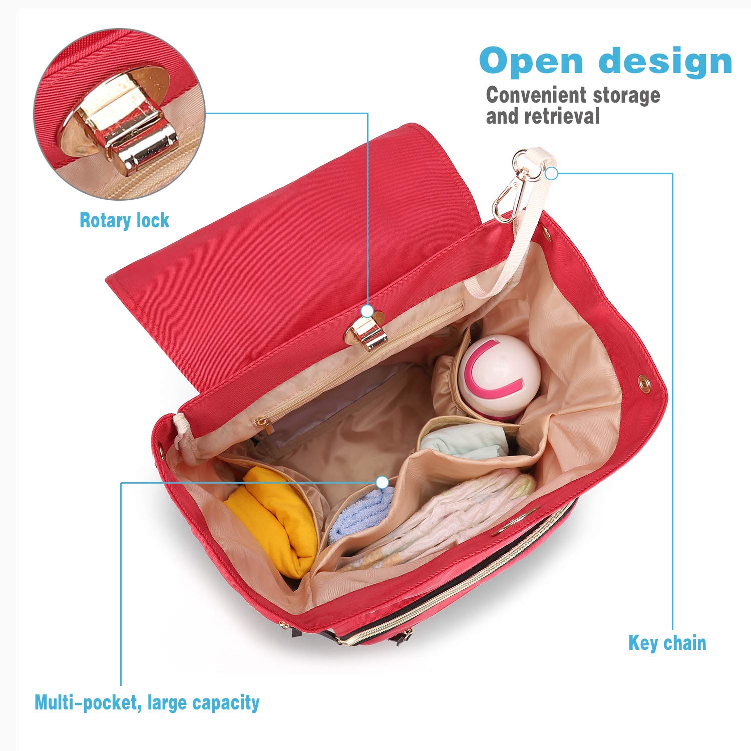 QIMIAOBABY Diaper Backpack, Waterproof Nylon Baby Nappy Storage Bag (Red)