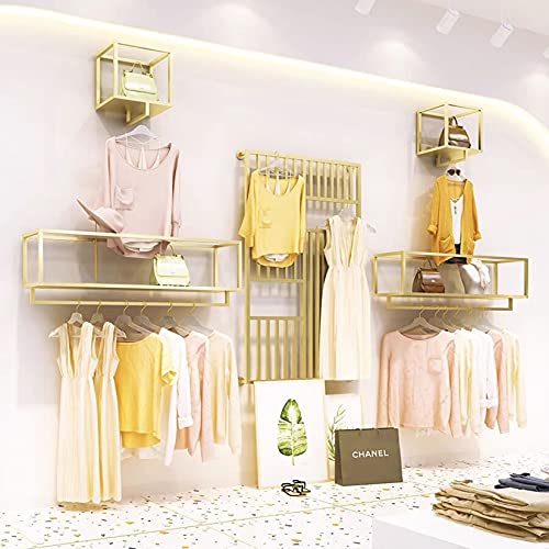 MDEPYCO Creative Square Display Garment Racks in Boutique Clothing Stores, Wall-Mounted Hanging Clothes Shelf in Home, Towel Racks for Bathroom Storage Shelves (Gold, 31.5" L)