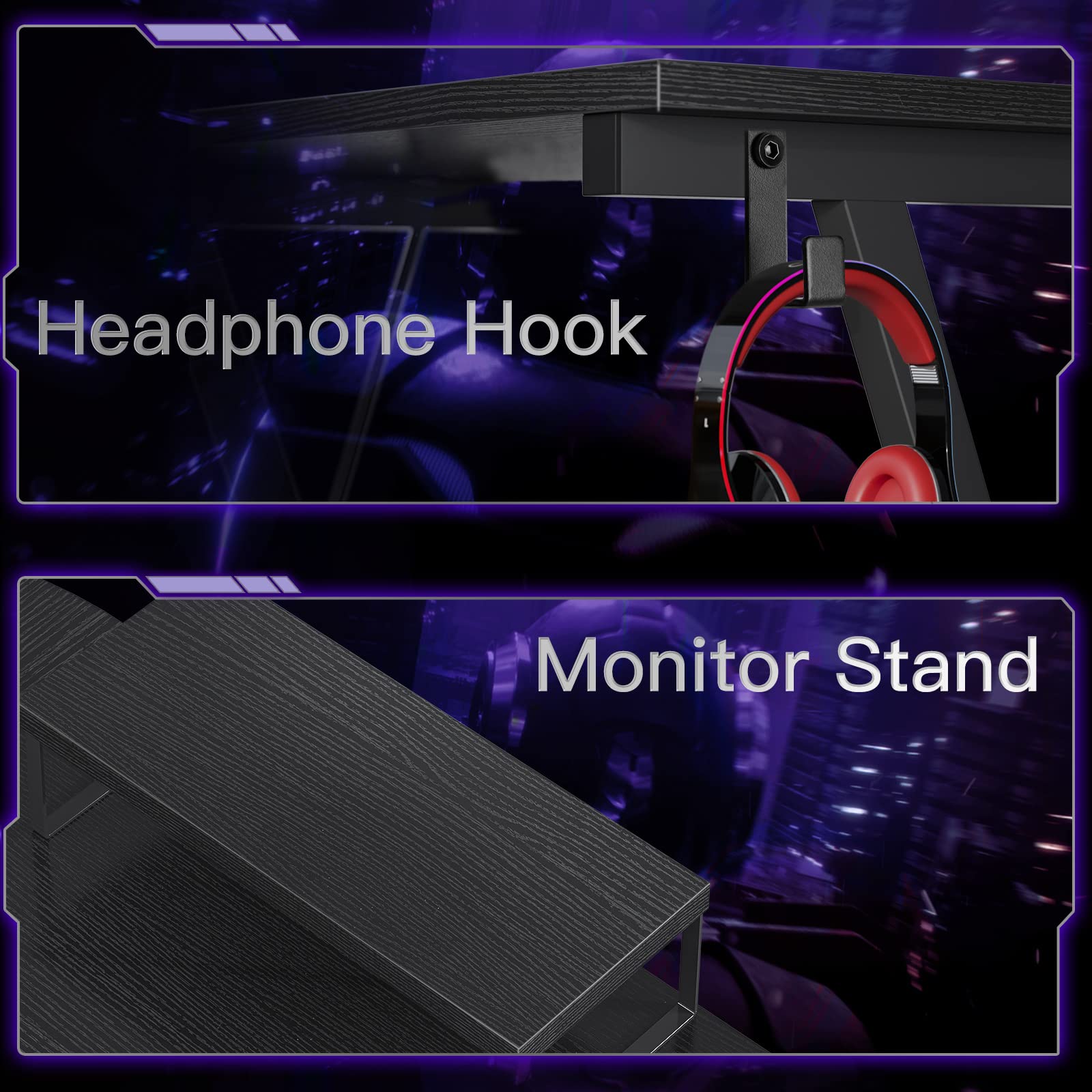Casaottima L Shaped Gaming Desk, 66" Home Office Desk with Round Corner, Computer Desk with Large Monitor Stand Desk Workstation, Black