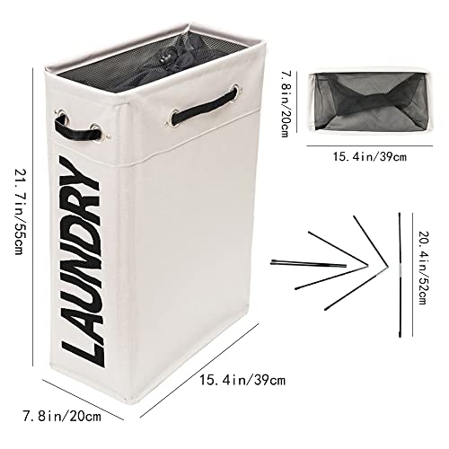Comfortez Slim Laundry hamper with handles Portable Narrow cloth hamper Skinny laundry hamper Waterproof Clothes hamper Fabric baskets for laundry（Beige）