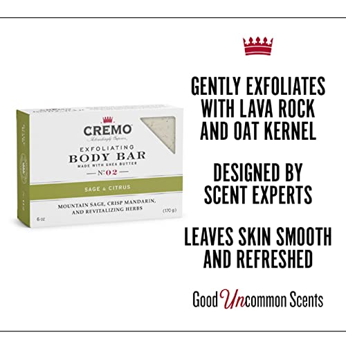 Cremo Exfoliating Body Bars Sage & Citrus - A Combination of Lava Rock and Oat Kernel Gently Polishes While Shea Butter Leaves Your Skin Feeling Smooth and Healthy (Pack of 3)