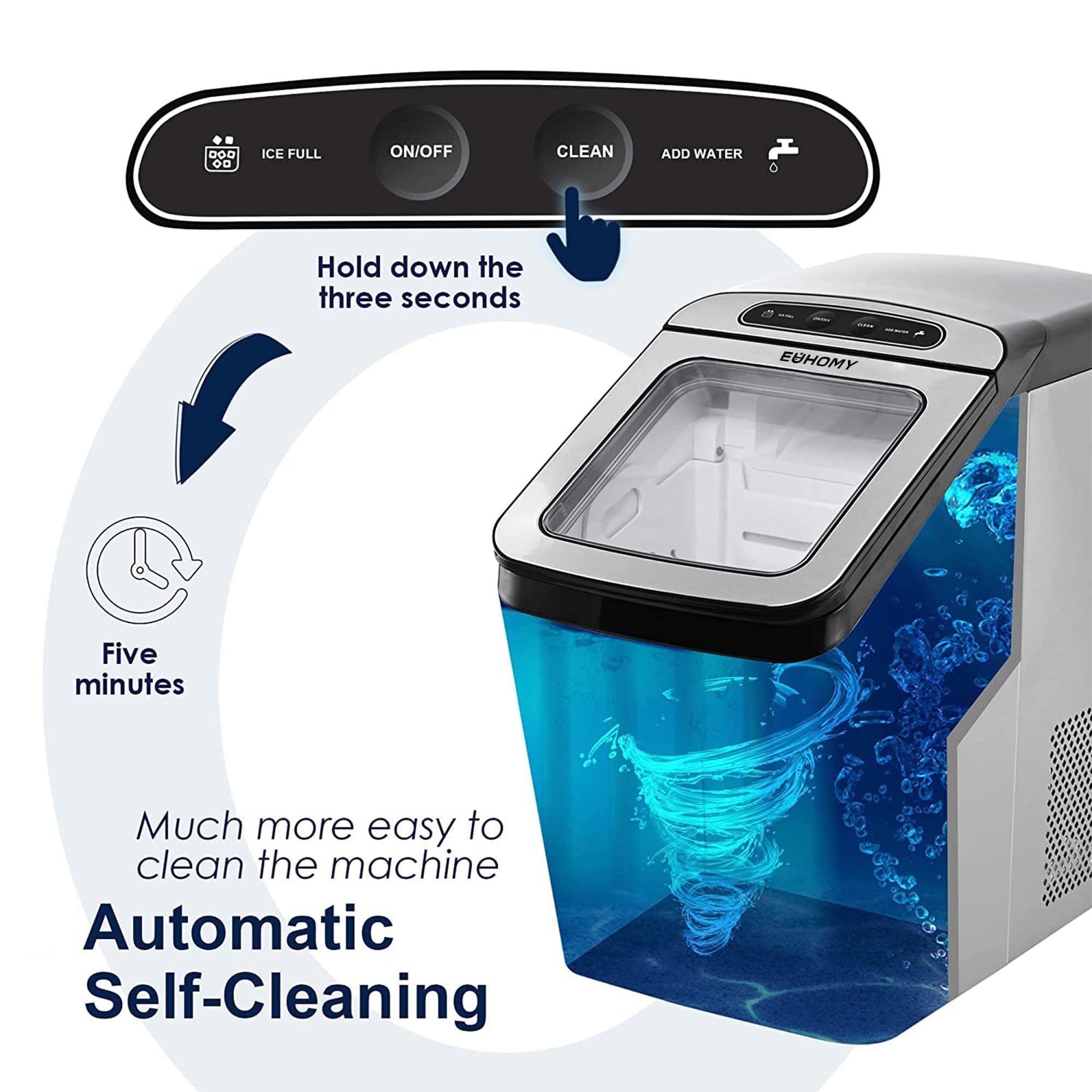 EUHOMY Nugget Ice Maker Countertop, Max 33lbs/day, 2 Way Water Refill, Self-Cleaning Pebble Ice Maker Machine with 3Qt Reservoir, Ice Makers Countertop Ideal for Home, Office, Bar, and Party. (Silver)