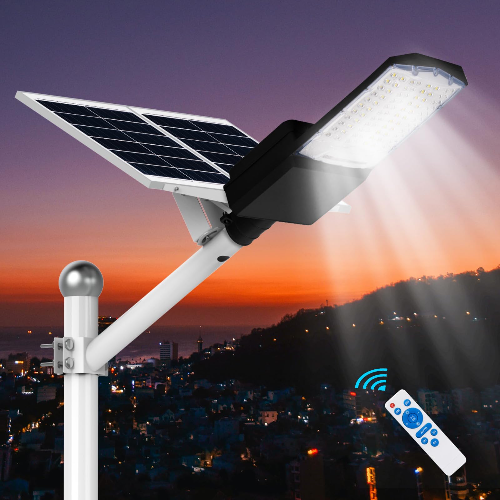 LANGY Solar Street Light 800W Solar Street Lights 80000LM Outdoor IP67 Waterproof Solar Powered Led Street Light Dusk to Dawn Commercial Solar Parking Lot Lights for Yard Garden Stadium