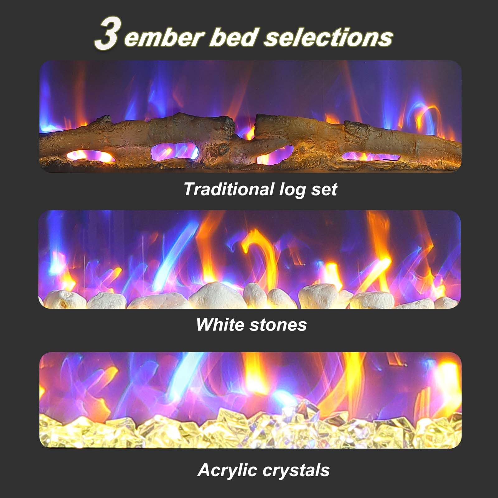 36" Electric Fireplace w/Remote Control, 2 in 1 Wall-Mounted/Freestanding Fireplace Heater w/Timer, Remote Control, Adjustable Flame Color for Bedroom Living Room