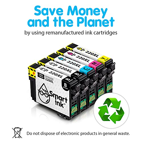 Smart Ink Remanufactured Ink Cartridge Replacement for Epson 220 XL T220 220XL to use with Workforce WF-2630 WF-2650 WF-2750 Expression Home XP-320 XP-420 XP-424 Printers (2 Black, C/M/Y 5 Multipack)