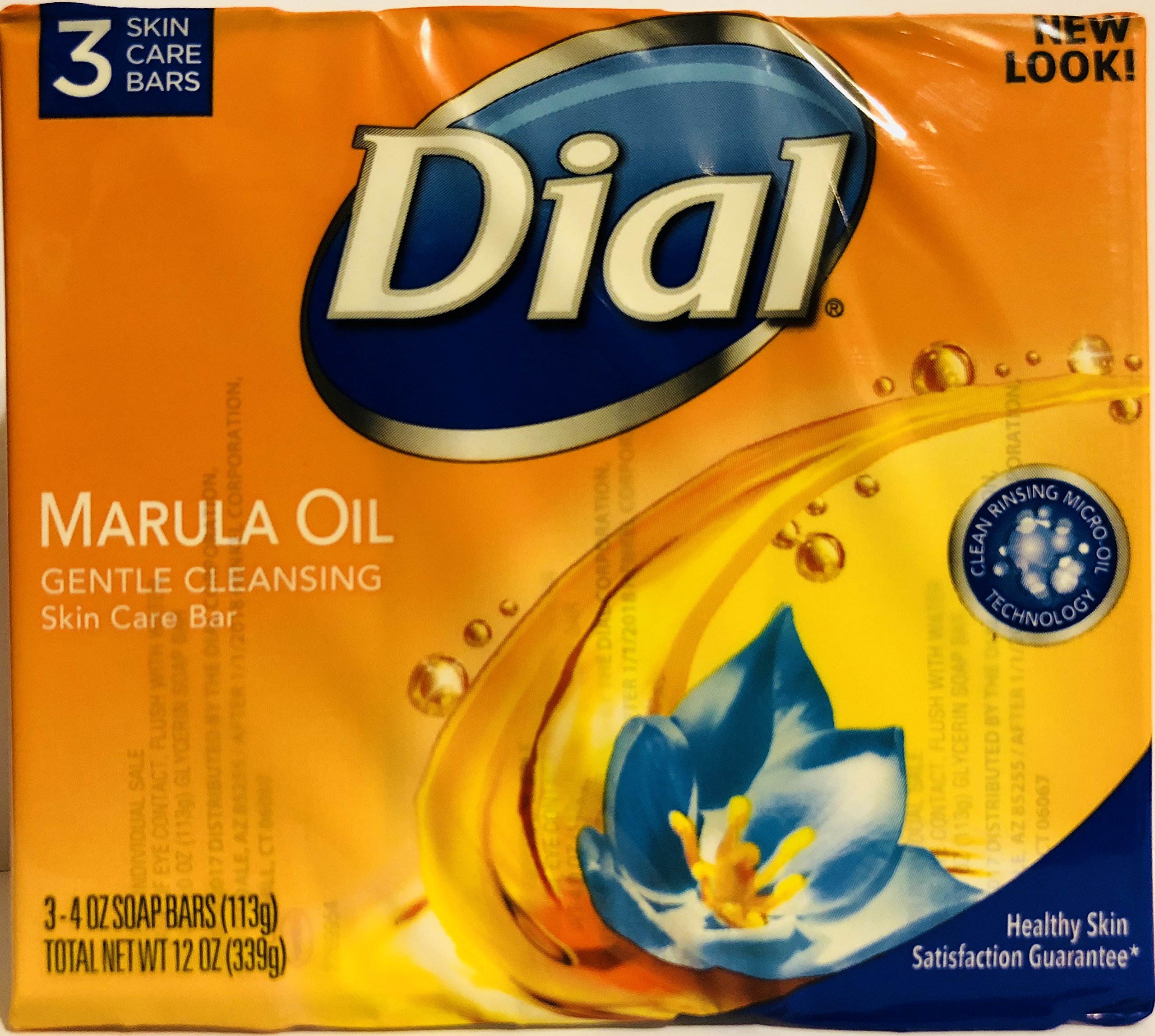 Dial Skin Care Bar - Marula Oil - Gentle Cleansing - 4 OZ (113 g) Per Bar - 3 Count Bars Per Package - Pack of 4 Packages