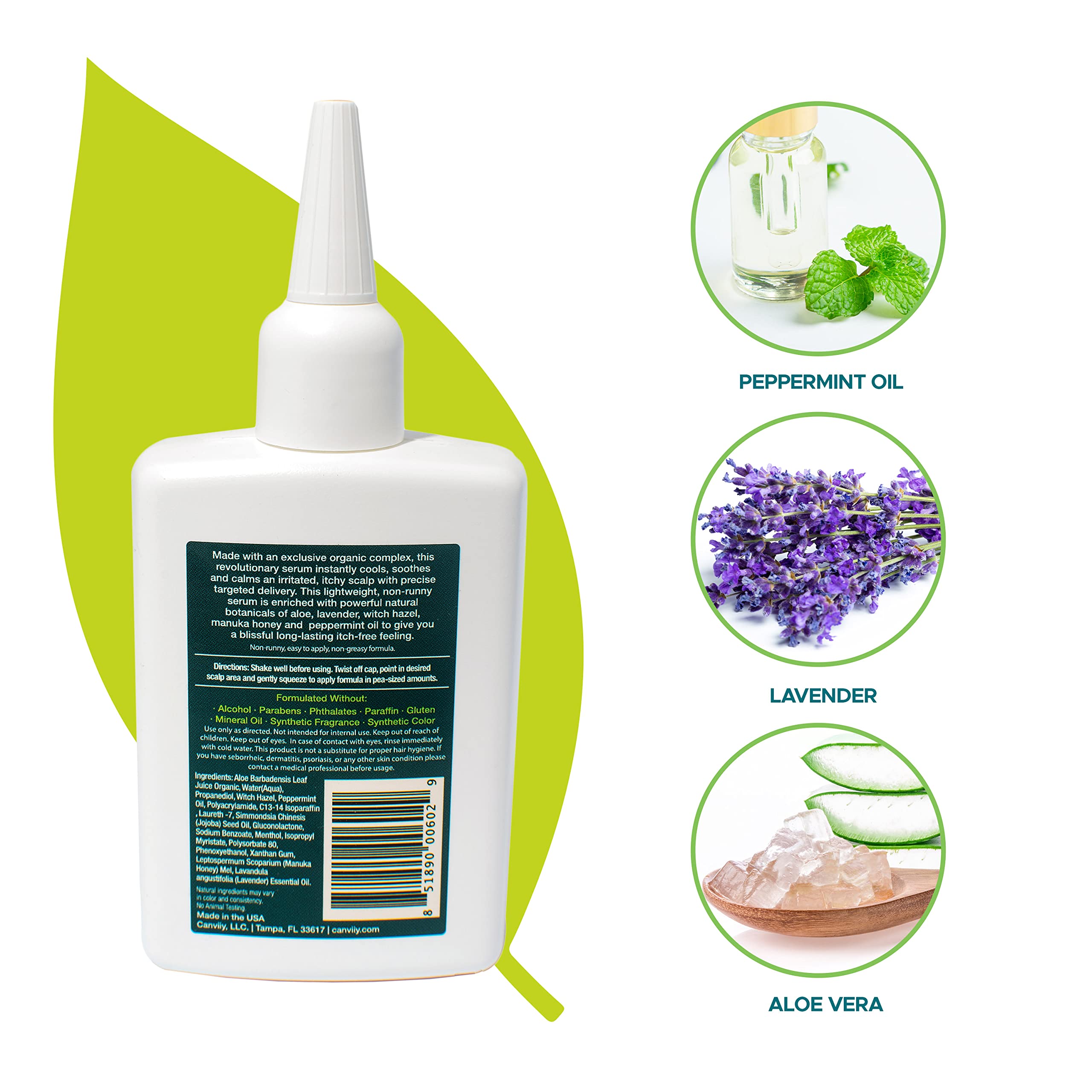 Canviiy ScalpBliss Itch-Calming Serum, Long-Lasting Soothing Scalp Moisturizer for Dry itchy Scalp, Enriched with Aloe Vera, Witch Hazel, Manuka Honey and Peppermint Oil (Organic Based)