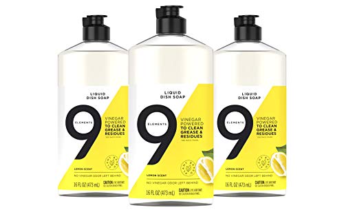 9 Elements Dishwashing Liquid Dish Soap, Lemon Scent Cleaner, 16 oz Bottles (Pack of 3)