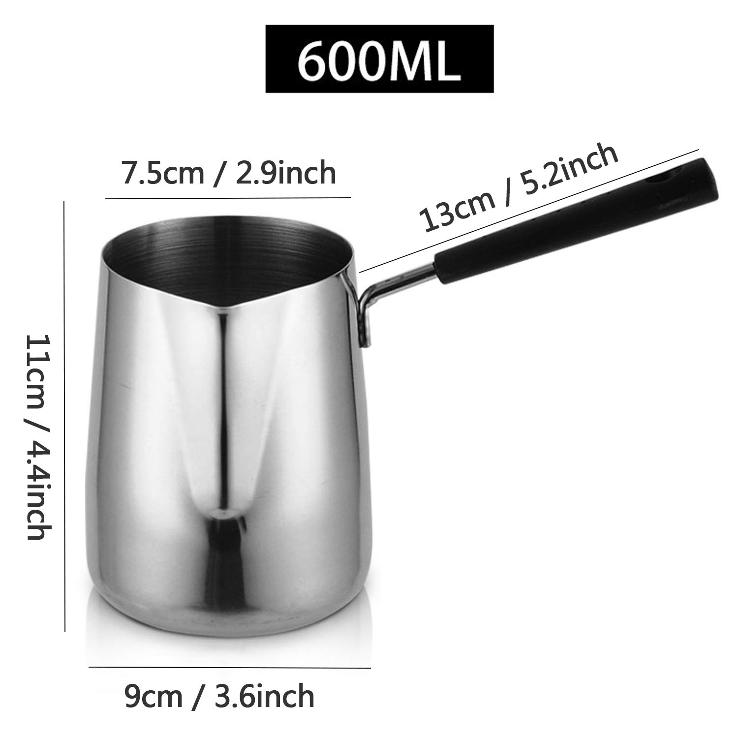 600ML/20oz Turkish Coffee Pot β 304 Stainless Steel Coffee and Butter Warmer, Premium Milk Warmer and Milk Pot with Spout
