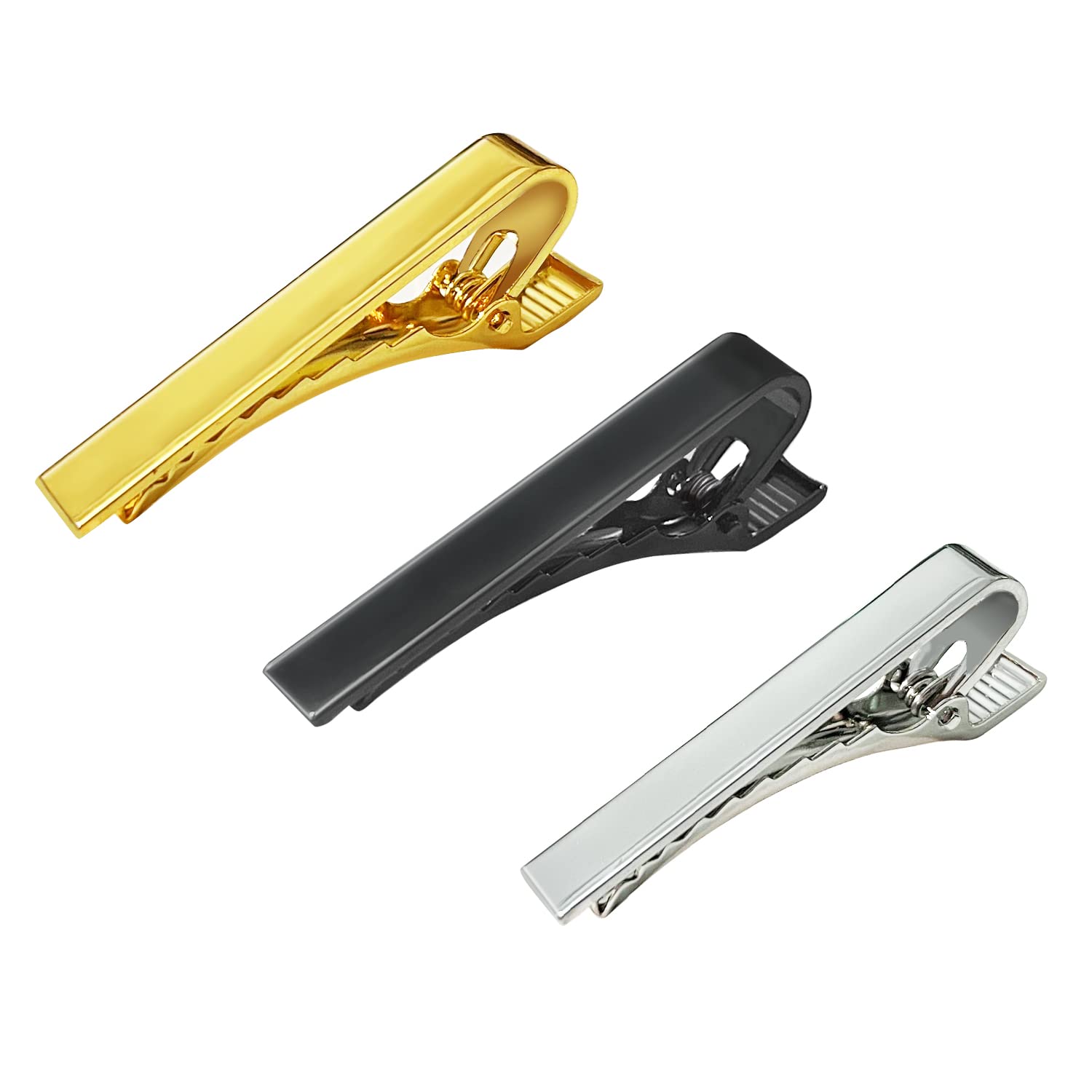 3 PCS Tie Clips for Men, Gaerliion Tie Clip Classic Tie Bar for Regular Ties, Necktie Wedding Business Clips (Black Silver Gold)