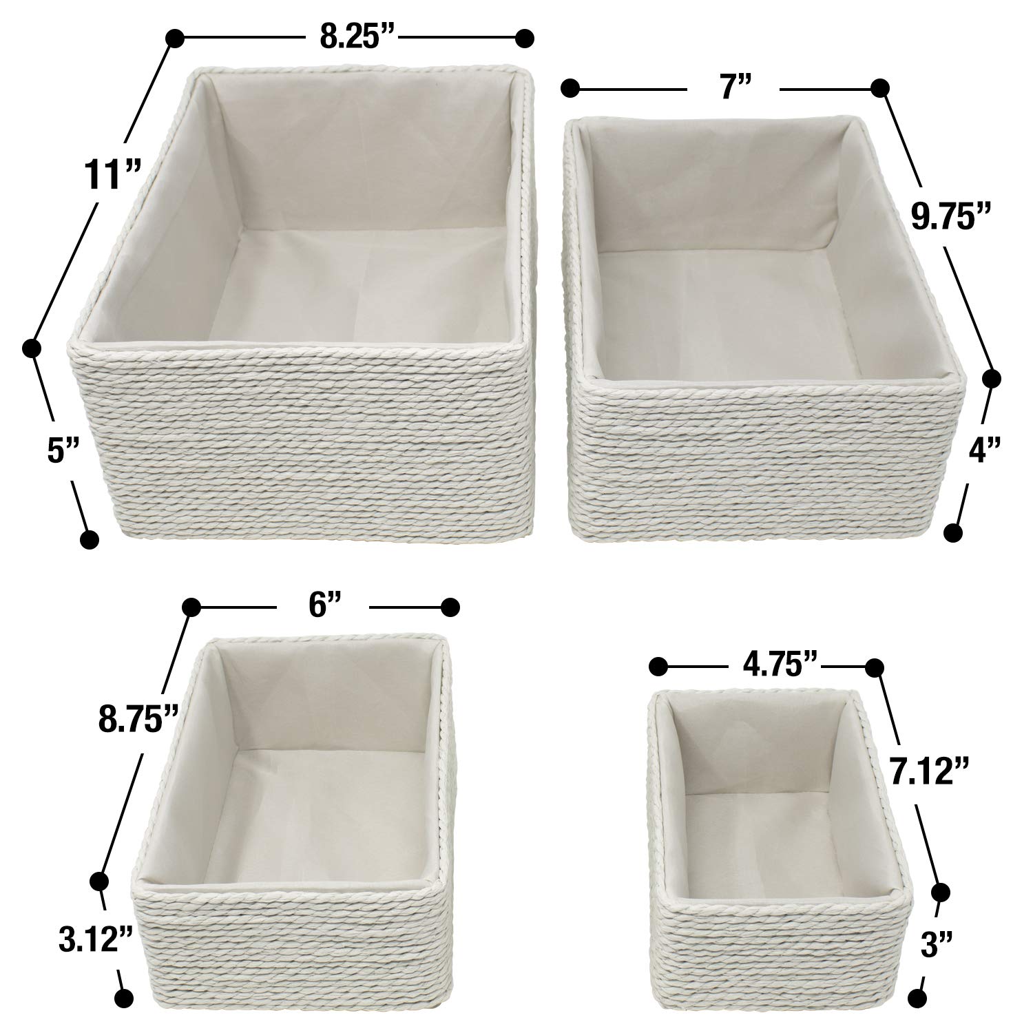 Sorbus Storage Baskets 4-Piece Set - Stackable Woven Basket Paper Rope Bin Boxes for Makeup, Office Supplies, Bedroom, Closet (Teal)