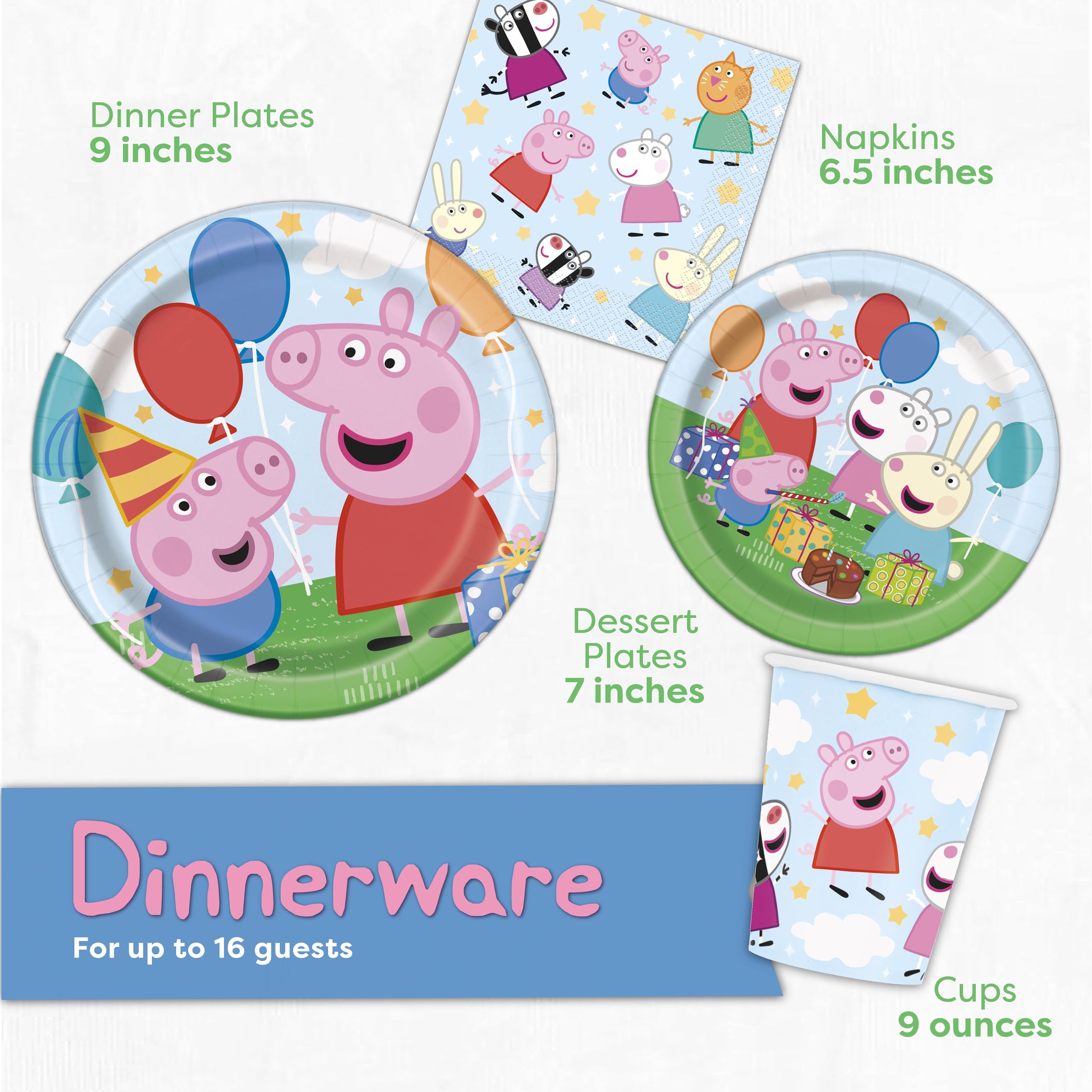 Peppa Pig Birthday Party Supplies, Peppa Pig Party Supplies and Decorations for 16 Guests, With Table Cover, Plates, Napkins, Cups and Sticker