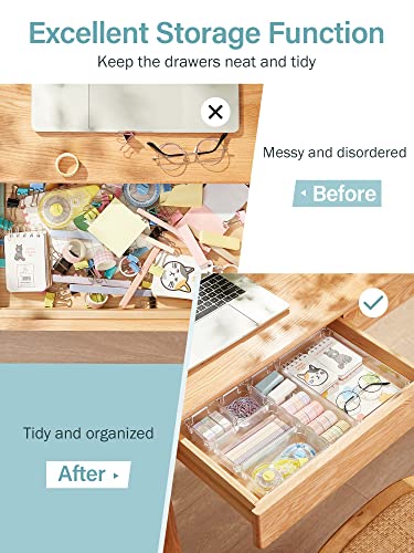Kootek 21 Pcs Desk Drawer Organizer Set 4-Size Bathroom Drawer Tray Dividers Versatile Storage Bins Plastic Vanity Trays Organizers Divider Container for Dresser Makeup Kitchen Utensil Office