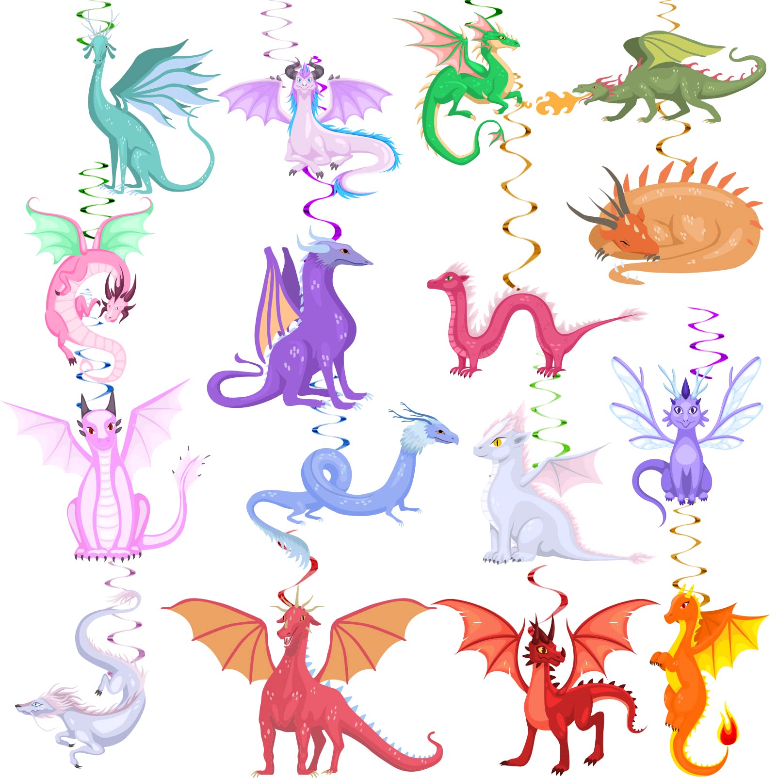 32 Pcs Dragon Party Decorations for Girls, Pink Dragon Birthday Party Supplies, Dragon Birthday Decorations, Dragon Hanging Swirl, Dragon Party Favor, Dragon Hanging Decor for Wall Ceiling Door Window
