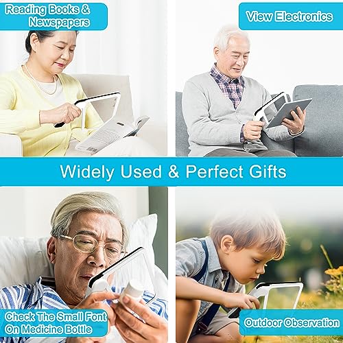 5X Magnifying Glass for Reading, Full-Page Large Rectangle Lighted Magnifier with Dimmable 48 LED Light, Folding Handheld Magnifiers Gifts for Macular Degeneration Seniors Reading Newspaper, Books
