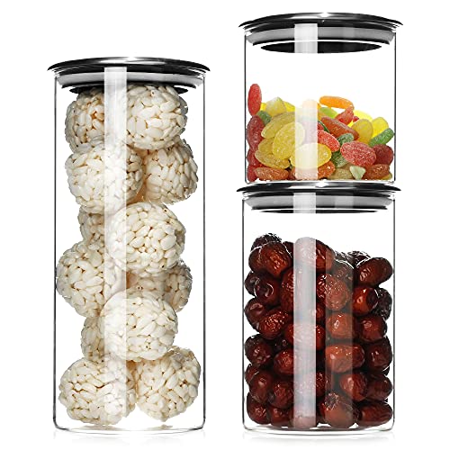 BaveL Glass Storage Jars 20 OZ/33 OZ/54 OZ,Glass Food Storage Containers Set of 3,Airtight Food Jars with stainless steel Lids, Kitchen Canisters for Serving Sugar,Candy, Cookie, Rice and Spice Jars