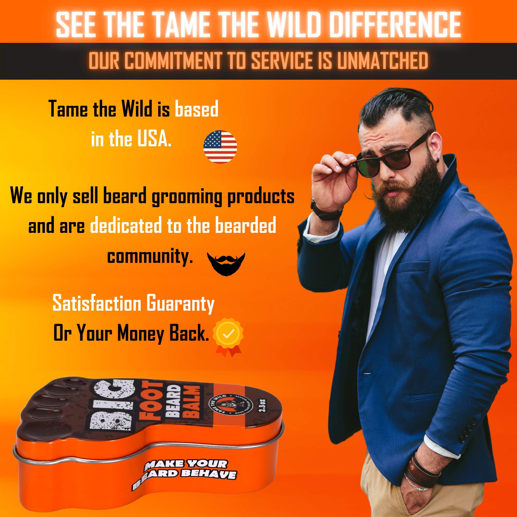 TAME THE WILD MAKE YOUR BEARD BEHAVE Bigfoot Beard Balm - Two 2.3 Oz Tins for Men with Shea Butter and Beeswax - Beard Conditioner - Sandalwood & Orange Citrus Scent