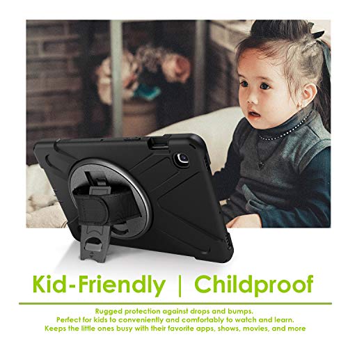 KIQ Shield Series Samsung Tab 10.1 Case SM-T510/T515 Samsung Galaxy Tab A 10.1 Case 2019 Shockproof Rugged Cover 360 Kickstand, Hand Strap & Shoulder Strap for Galaxy Tab A 10.1 Inch - Black