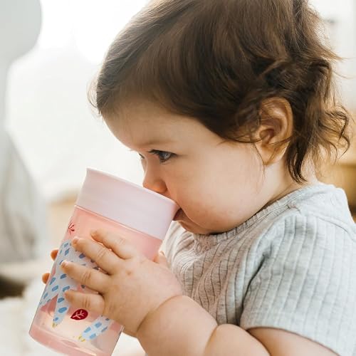 Dr. Brown's Milestones Cheers 360 Cup Spoutless Transition Cup, Travel Friendly & Leak-Free Sippy Cup, Pink Leopard – Red Lemur, 10 oz/300 mL, 2 count (1 pack)