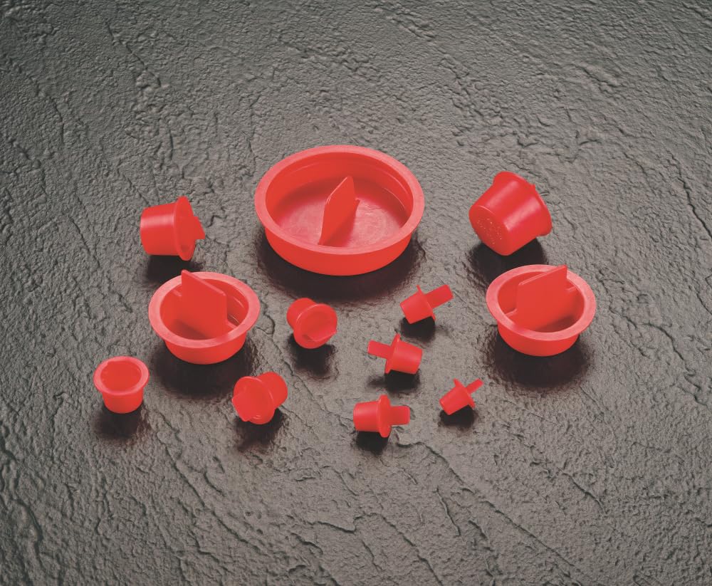Caplugs CPT-7 CPT Series – Plastic Center Pull-Tab Tapered Plug, 100 Pack, Red LD-PE, Cap OD 0.84" x Plug ID 0.688" Hole Protection, Leak Prevention, Masking, Painting, Powder Coating (ZCPT7Q1)