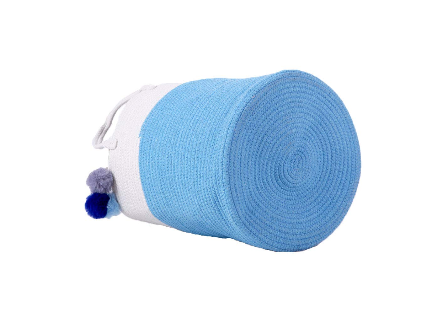 CraftEarth Blue Storage Basket for Nursery 40 by 35 cm - Woven Decorative Basket Large Natural Cotton Rope Basket with Handles