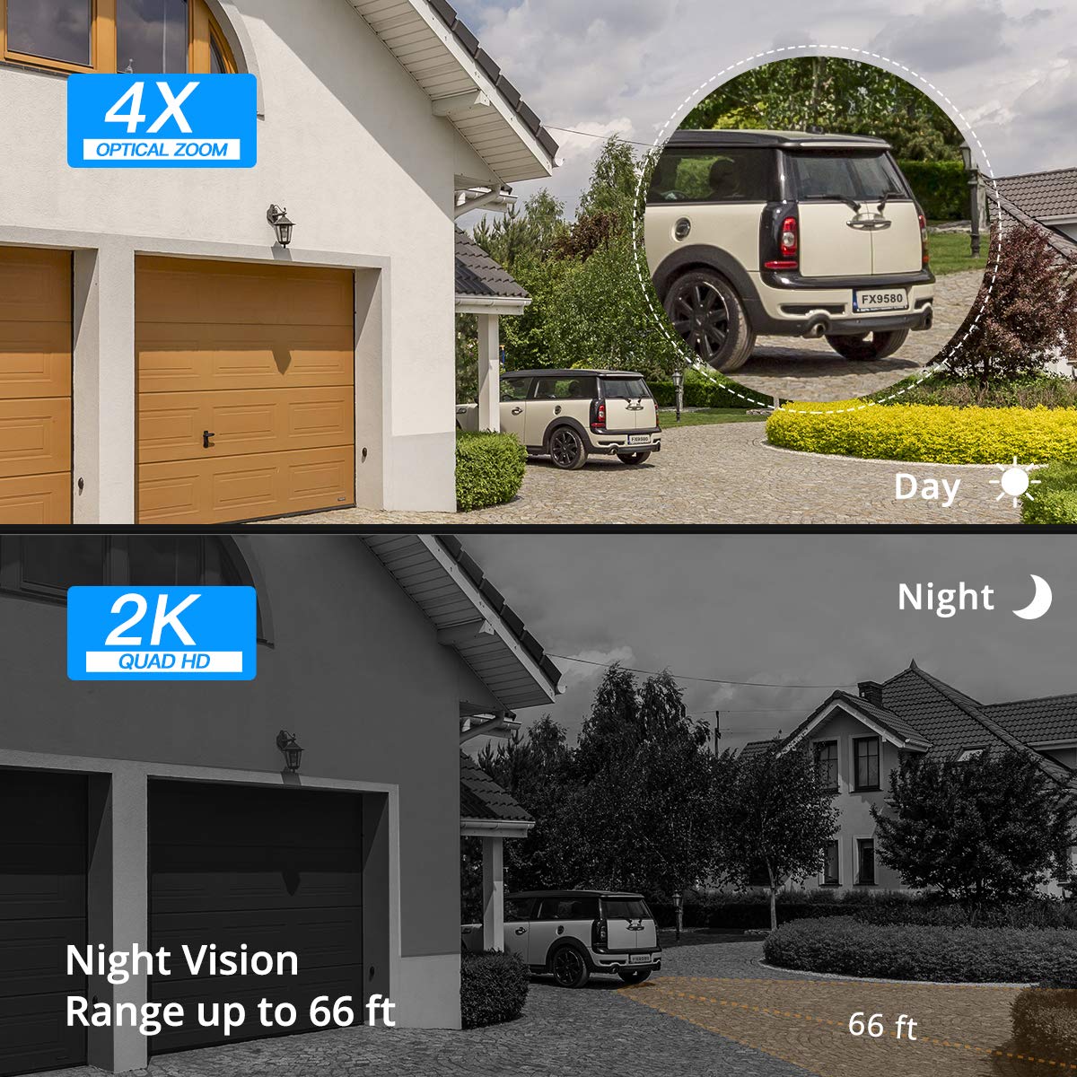 FOSCAM 4MP Outdoor Security WiFi Camera, 4X Optical Zoom PT Surveillance Dome Camera, Supports 2.4G/5G Dual-Band WiFi Connection, 66ft Night Vision, IK10, MicroSD Recording (128GB), White(VZ4)
