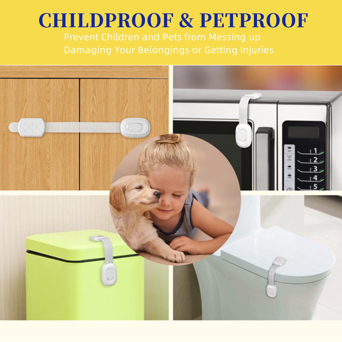 6 Pack Child Safety Strap Locks | Lerkumey Adjustable Baby Locks for Fridge, Cabinets, Drawers, Dishwasher, Toilet | Easy Installation | No Drilling Required (White)