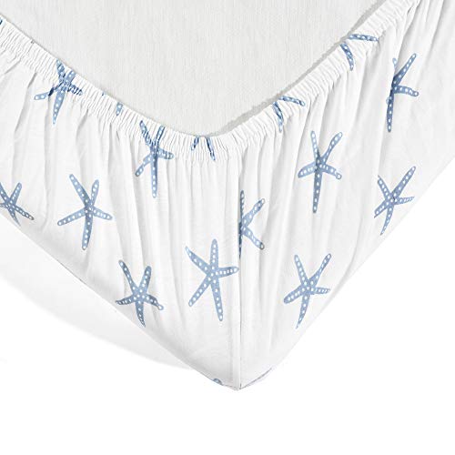 Lush Decor Baby Seaside Starfish Organic Cotton 2 Pack Fitted Crib Sheet, Blue, 52" L x 28" W + 9" Drop