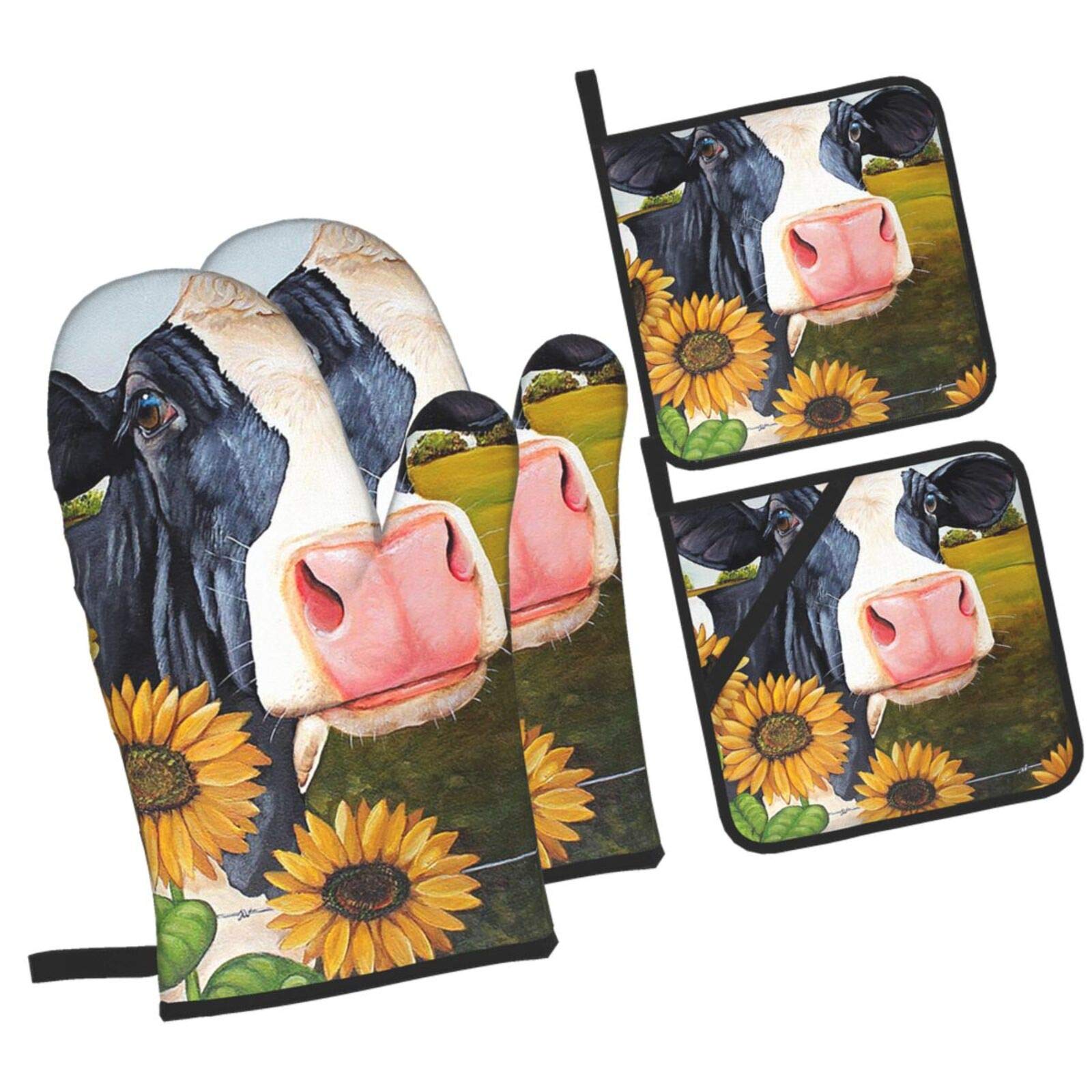 4pcs Oven Mitts and Pot Holders Set,Heat Resistant Oven Glove,Heat Resistant Pot Holders ,for Cooking Baking BBQ Kitchen Sets (Style 2)