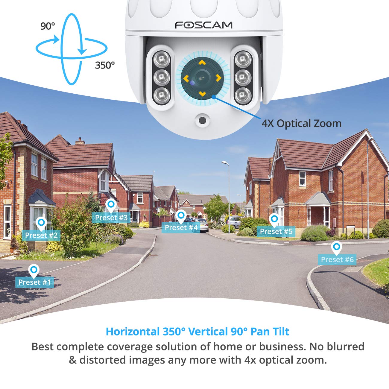 FOSCAM HT2 1080p Outdoor 2.4g/5gHz WiFi PTZ IP Camera, 4X Optical Zoom Pan Tilt Security Surveillance Speed Dome, 2-Way Audio with Mic & Speaker, 165ft Night Vision, CMOS Image Sensor, IP66