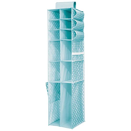 mDesign Long Soft Fabric Over Closet Rod Hanging Storage Organizer with 12 Divided Shelves, Side Pockets for Child/Kids Room or Nursery, Store Diapers, Wipes, Lotions, Toys - 2 Pack - Light Blue/White