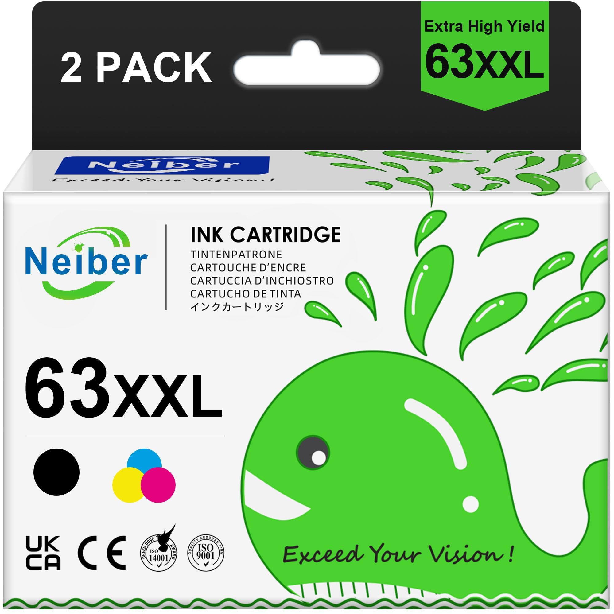 63XXL Compatible Ink Cartridge Replacement for HP 63XL Black Color Combo Pack 63 Work for HP OfficeJet 3830 4650 5255 Envy 4520 4510 DeskJet 1112 3630 Printer