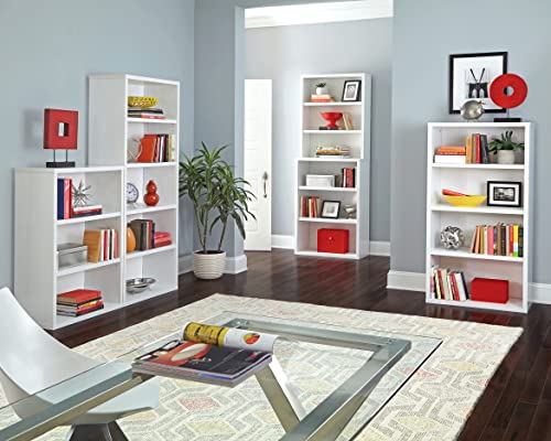 ClosetMaid Bookshelf with 5 Shelf Tiers, Adjustable Shelves, Tall Bookcase Sturdy Wood with Closed Back Panel, White Finish