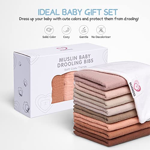 Bearmoss Muslin Baby Drooling Bibs 8 Pack, 100% Cotton Triangular Bandana Bibs Gift for Baby Girls Boys Teething Drooling (Coconut Mocha)