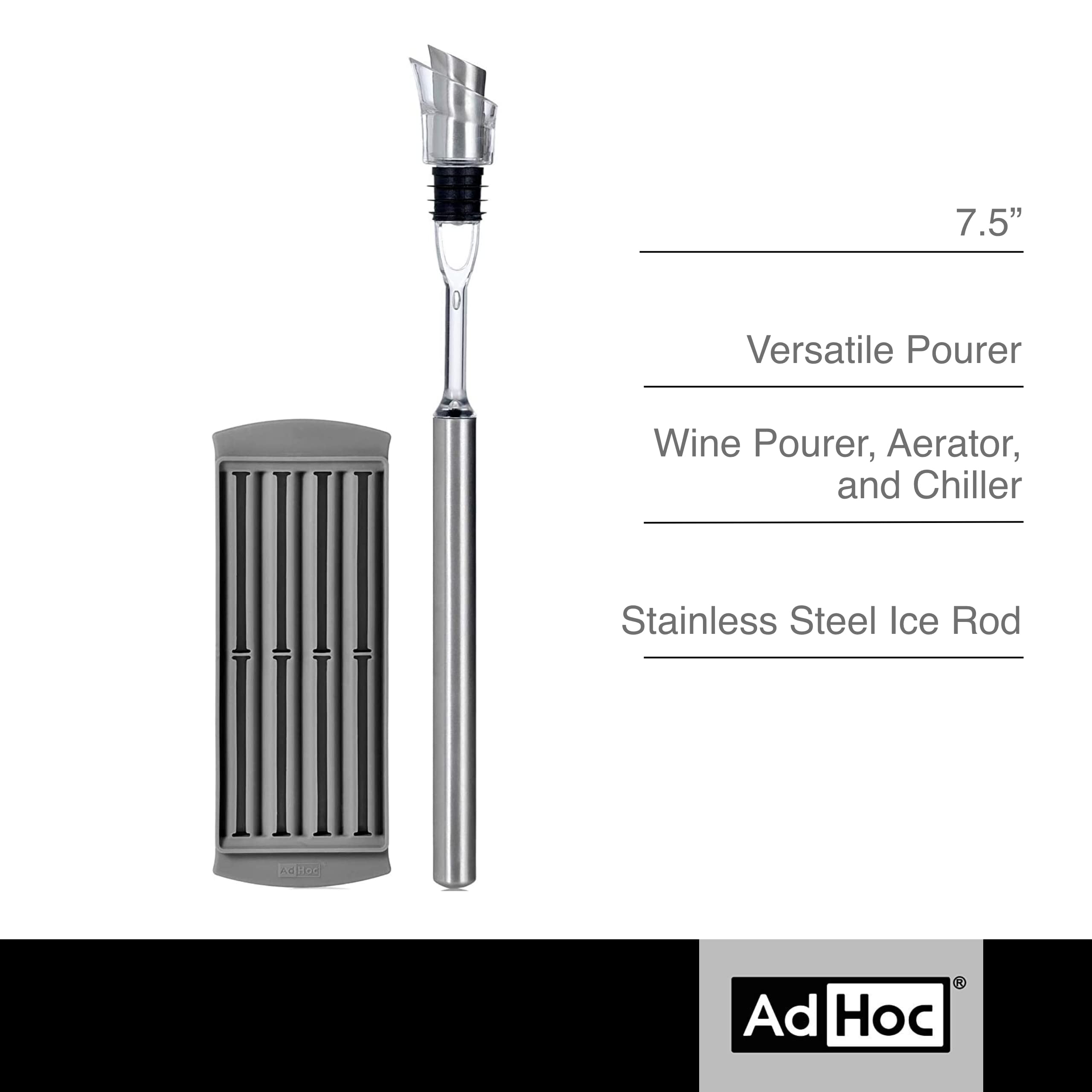 AdHoc Icepour Wine Chiller and Pourer - White Wine Chiller with Built-In Wine Aerator - Wine Pourer with Stainless Steel Ice Rods - Hand Wash - Stainless Steel, 7.5"