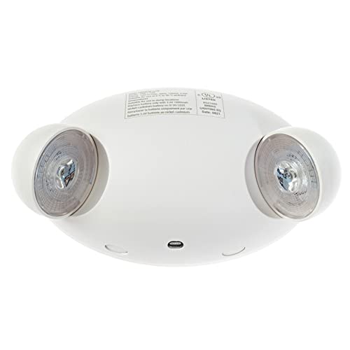 Ciata Lighting Round Head Emergency Wall Light with Battery Back-up, 120-277V, Two Head Adjustable Emergency Lighting Commercial, for Home in White Finish