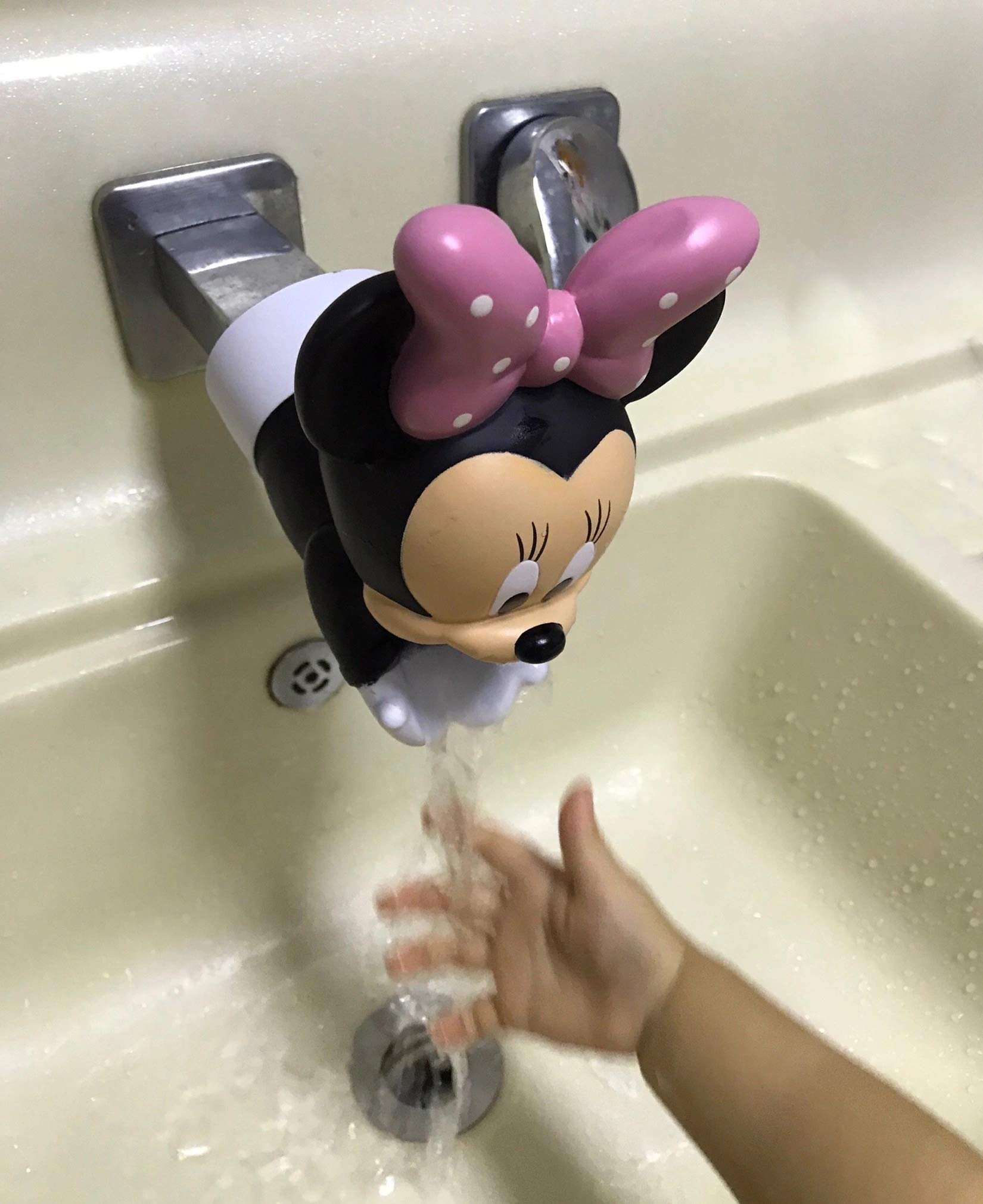 PVC Soft Rubber Splash-Proof Extender for Sink Faucets Fun and Safe Hand-Washing for Baby and Kids,Pink Minnie