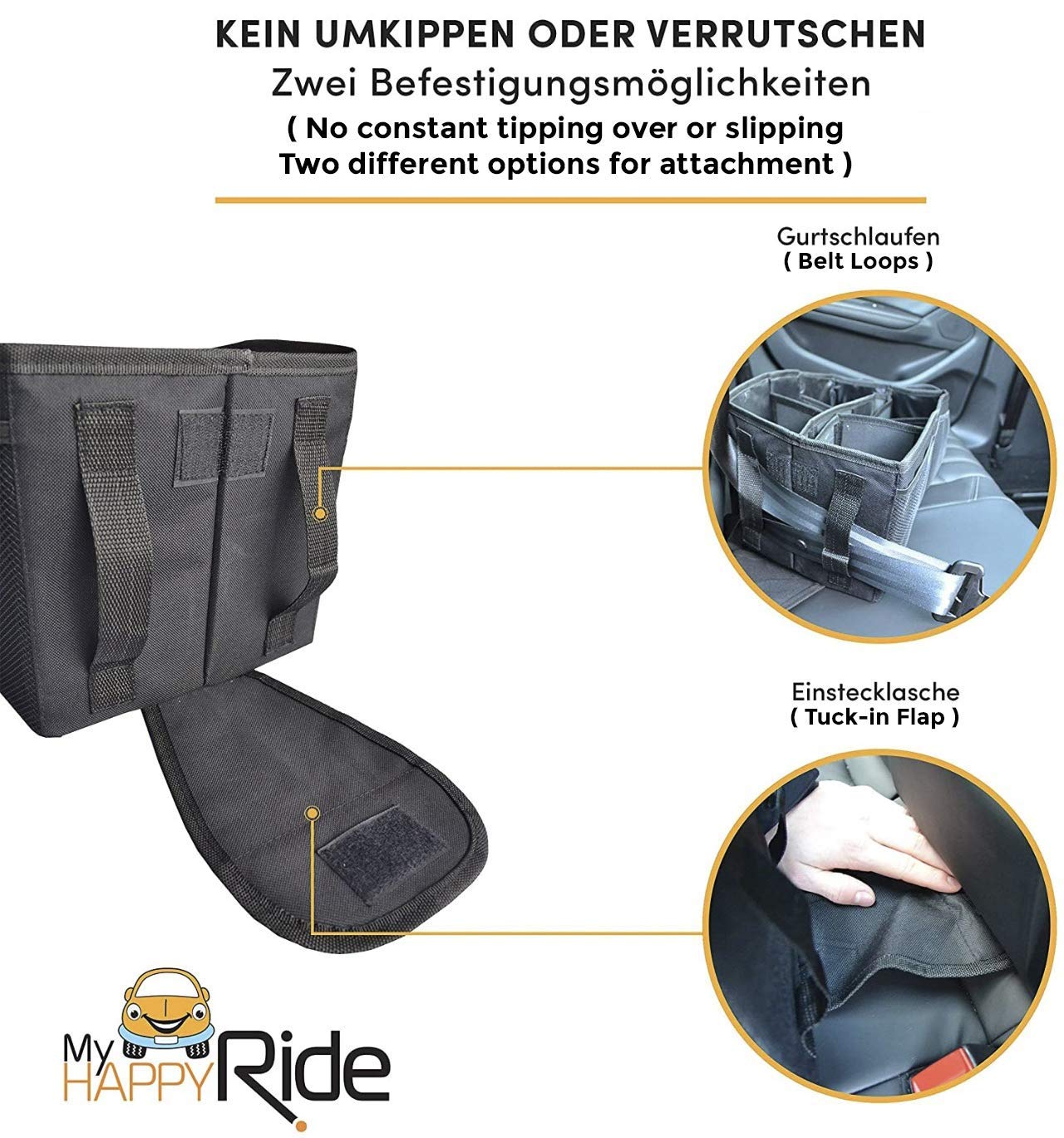Car Seat Organizer - Back Seat & Front Seat Storage Bag with Seat Belt Attachment, Cup holders and Foldable Pockets - Water Resistant Backseat Organizer for Toys, Snacks and other utensils