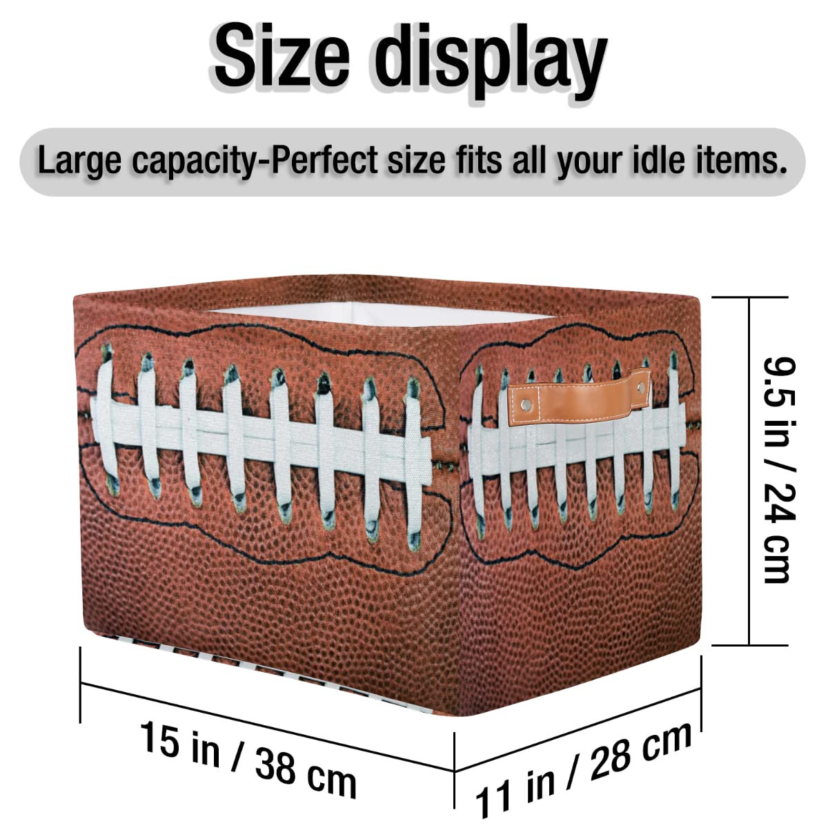 American Football Laces Storage Basket Cube Sport Ball Large Toys Storage Box Bin with Handle Collapsible Closet Shelf Cloth Organizer for Nursery Bedroom,15x11x9.5 in,1 Pack
