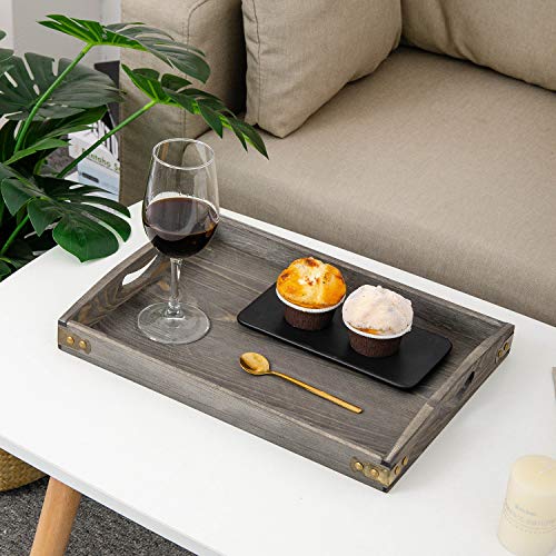 VERGOODR Country Farmhouse Rustic Wood Nesting Dinning Breakfast Serving Trays with Wood Handles, Set of 3,Can Put Food, Fruit, Plates|Ottoman Decorative Coffee Table Tray (Rock Grey)
