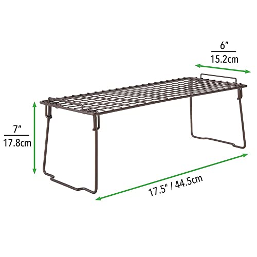 mDesign Metal Stackable Storage Shelf - 2 Tier Raised Food and Kitchen Organizer for Cabinets, Pantry Shelves, Countertops, Closet, 2 Pack, 7" x 17.3" x 6.5" - Bronze