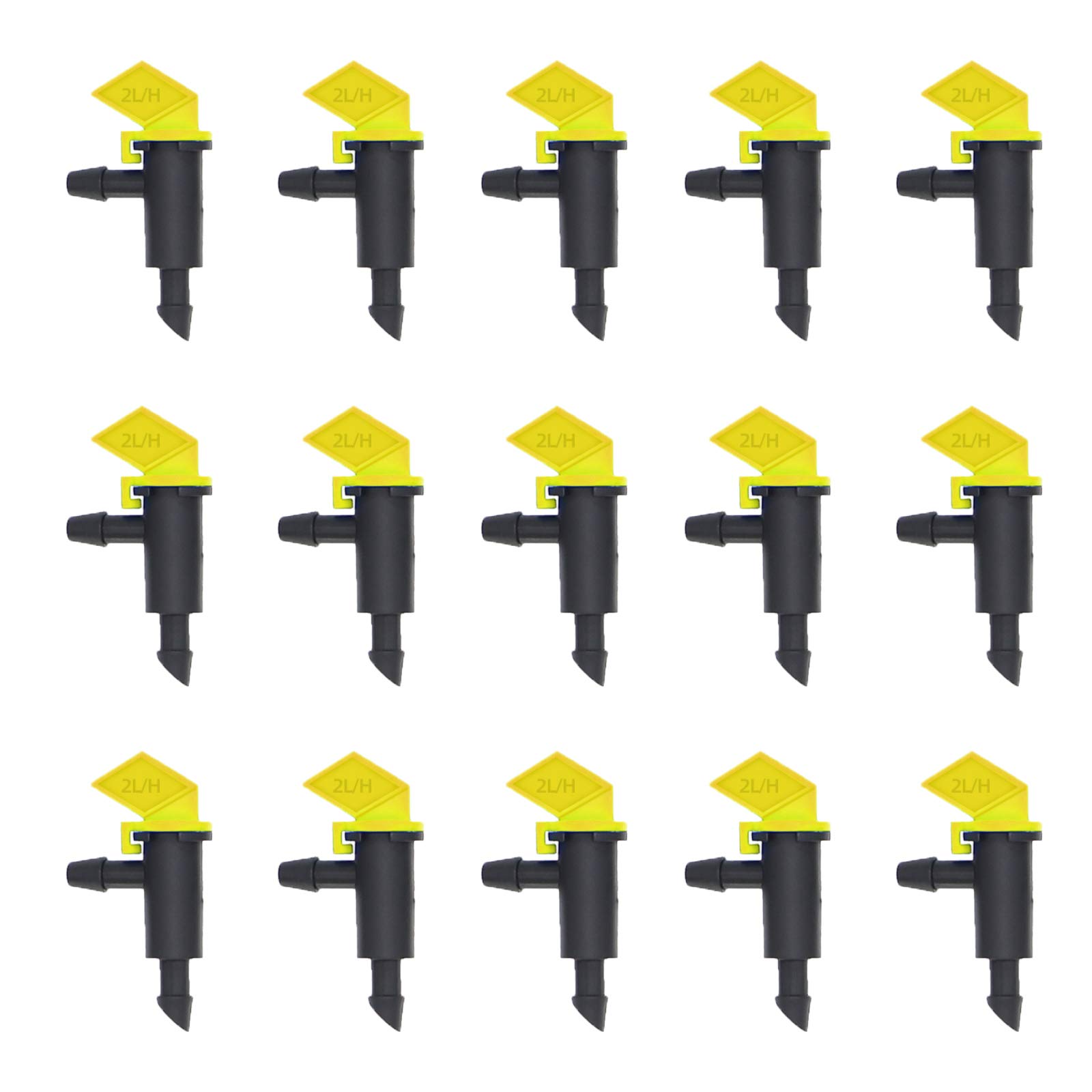 Lxcom Lighting 50 Pack 1/2 GPH Flag Dripper Emitter Drip Emitters 2L/H Irrigation Emitter Sprinkler Drippers System Parts Connect 4mm/7mm Hose for Lawn Vegetables Garden (Yellow)