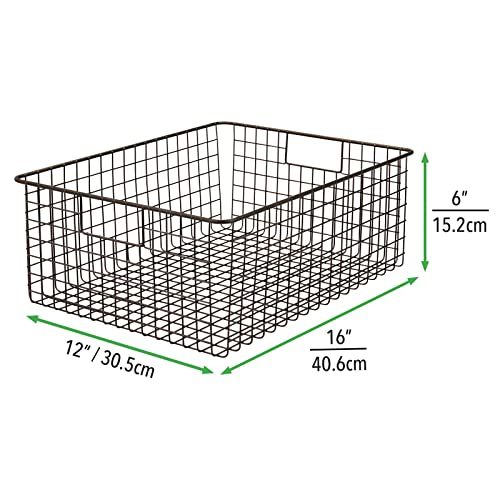 mDesign Metal Wire Food Storage Basket Organizer with Handles for Organizing Kitchen Cabinets, Pantry Shelf, Bathroom, Laundry Room, Closets, Garage - Concerto Collection - 6 Pack - Bronze
