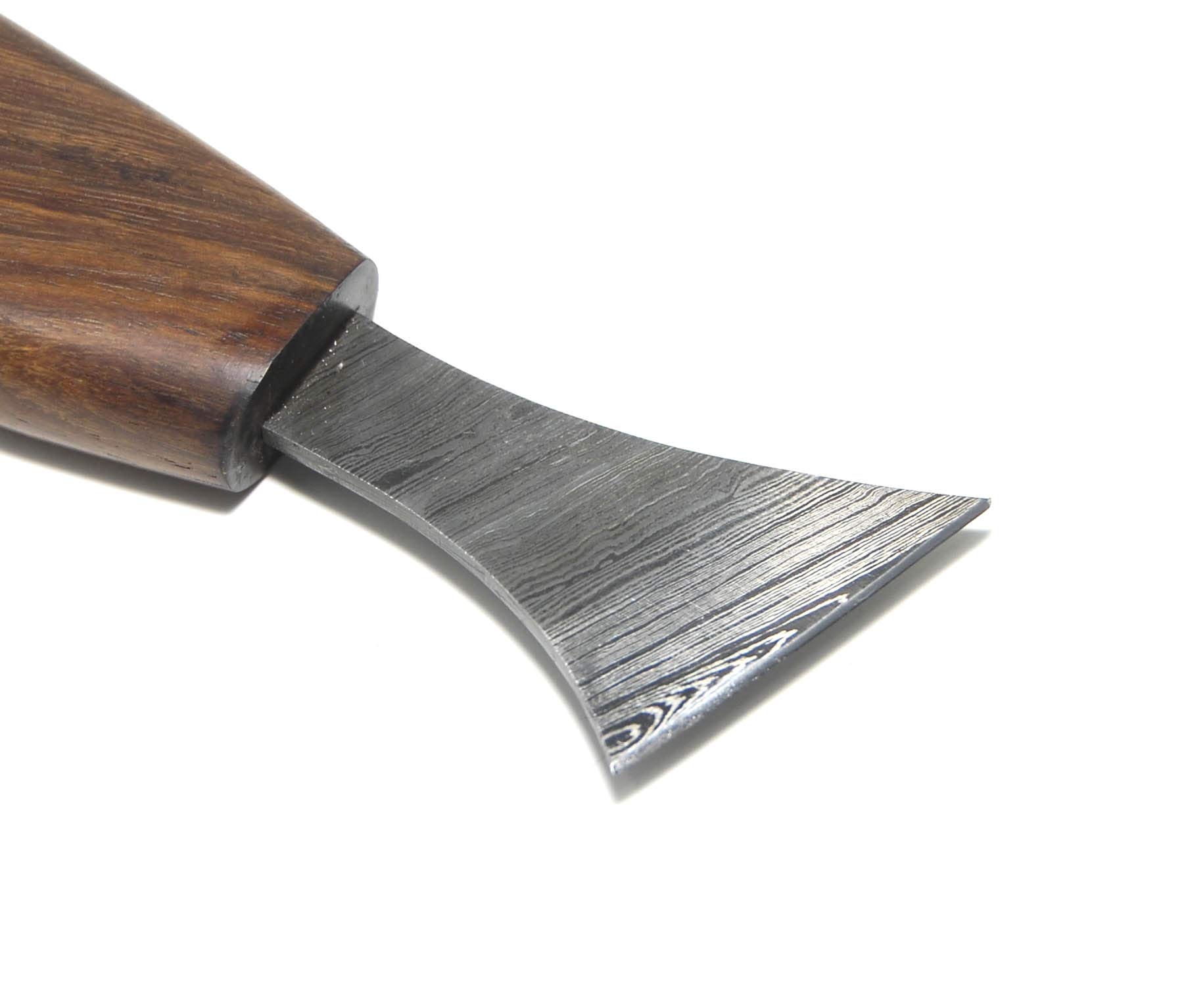 ShowJade Damascus Steel 1095/15n20 Geometric Wood Carving Knife with Walnut Handle Wood Carver Small Knife