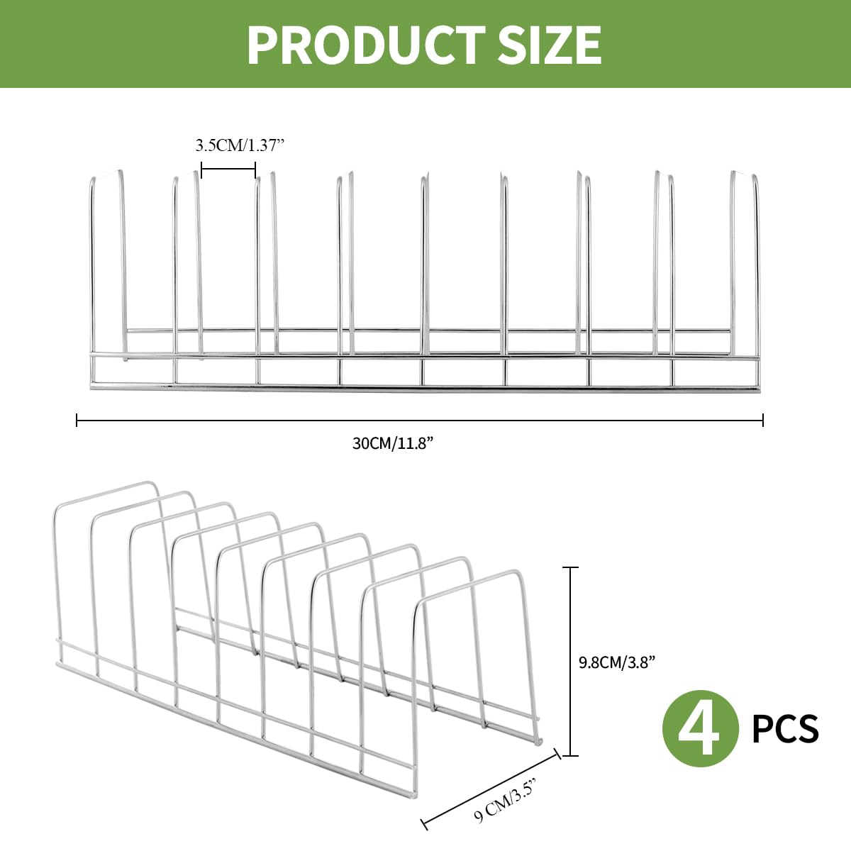 4Pcs Plate Organizer for Cabinet,Pot Lid Organizer Pot Lid Rack Holder Rest Storage for Cutting Boards,Bakeware,Cooling Racks,Pots & Pans,Serving Trays and Reusable Containers(Stainless Steel)